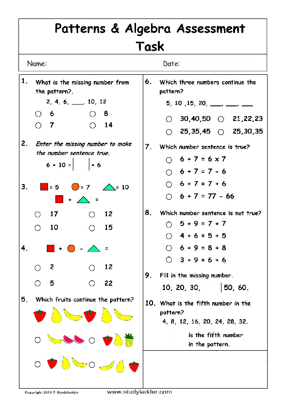 Patterns And Algebra Problem Solving Mathematics Skills Online 