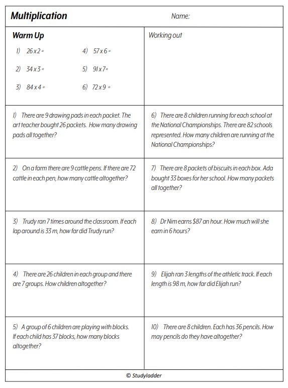 Multiplying 2 Digits By 1 Digit problem Solving Studyladder